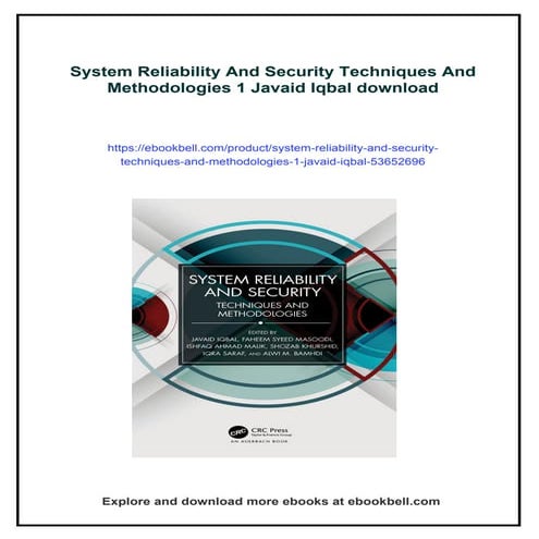 System Reliability And Security Techniques And Methodologies 1 Javaid ...