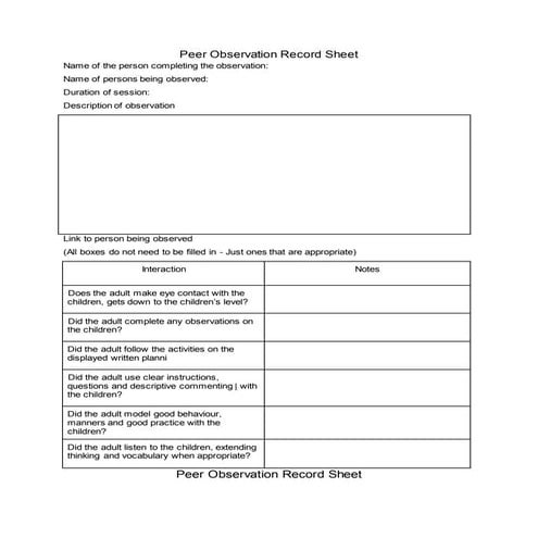 Peer to peer observation sheet | DOCX