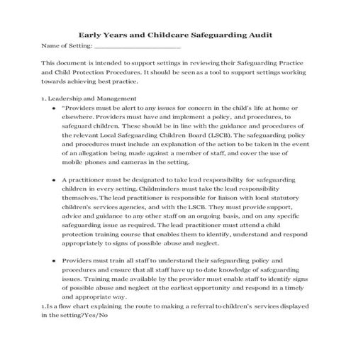 Early years and childcare safeguarding audit | DOCX