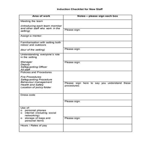 Induction checklist | DOCX