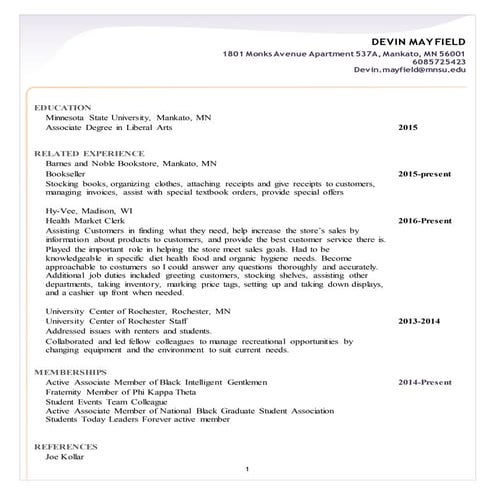 Resume Mankato MN 2016 | DOCX
