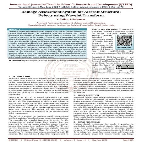 Damage Assessment System for Aircraft Structural Defects using Wavelet ...