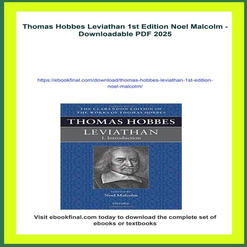 Thomas Hobbes Leviathan 1st Edition Noel Malcolm | PDF