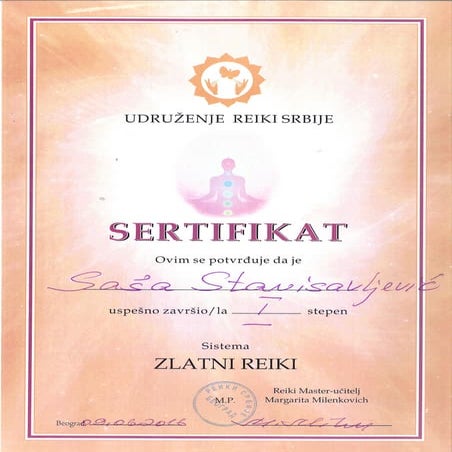 Certificate - Gold Reiki First Degree | PDF