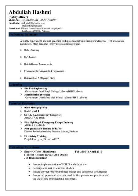 HSE Officer CV | DOCX
