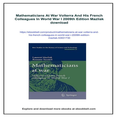 Mathematicians At War Volterra And His French Colleagues In World War I ...