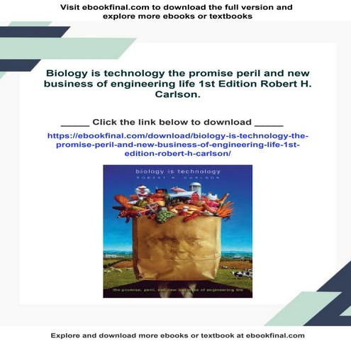 Biology is technology the promise peril and new business of engineering ...