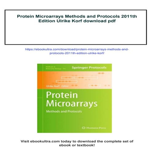 Protein Microarrays Methods and Protocols 2011th Edition Ulrike Korf | PDF