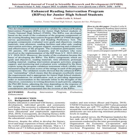 Enhanced Reading Intervention Program RIPro for Junior High School ...
