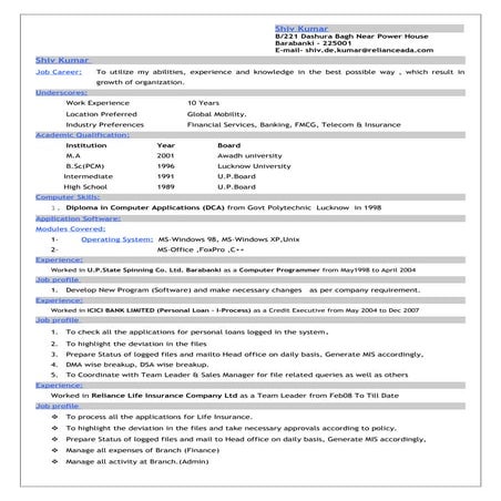 Shiv Kumar Resume | PDF