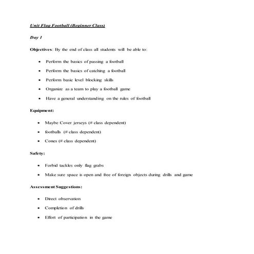 Unit Flag Football day 2 beginner | DOCX