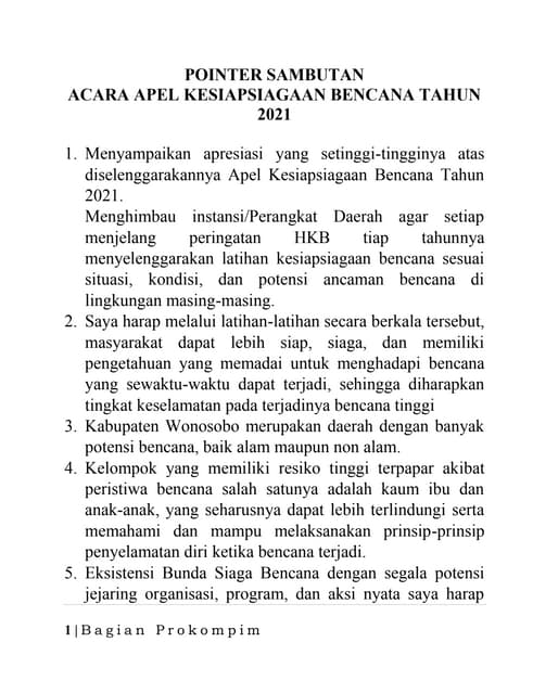 27 april 2021, sambutan bupati wonosobo rakor lintas sektoral | PDF