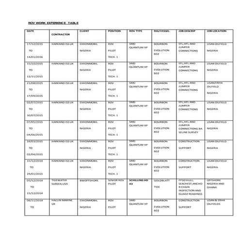 NEW ROV WORK EXPERIENCE TABLE | DOCX