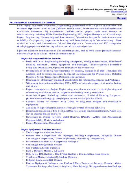 Resume- Rotating Equipment supervisor | DOC | Home Appliances | Home ...