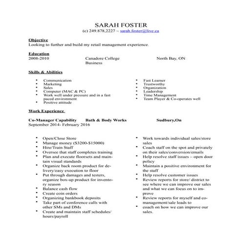 sarah foster resume 2 | PDF
