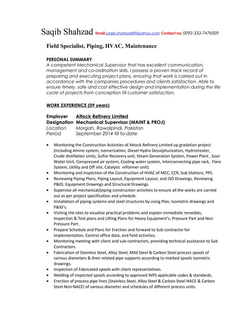 Piping supervisor Cv.mohamad anwar malik | PDF