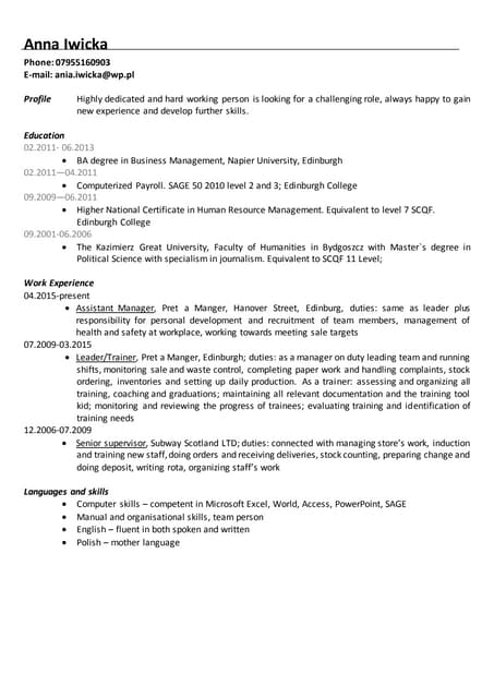 Ewan Stickley Professional Profile | PDF