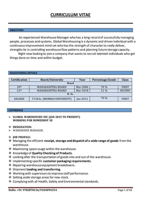 Store-Incharge-Resume | PDF