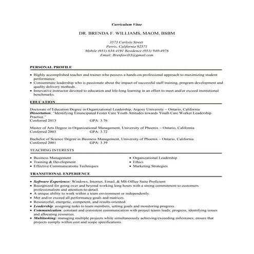 Brenda Williams_Curriculum Vitae | PDF