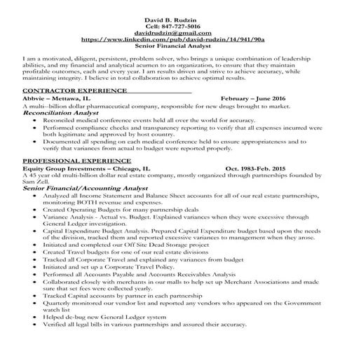 David's Resume June 2016 | DOC