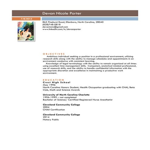 Legal Assistant Resume Devan Porter | PDF