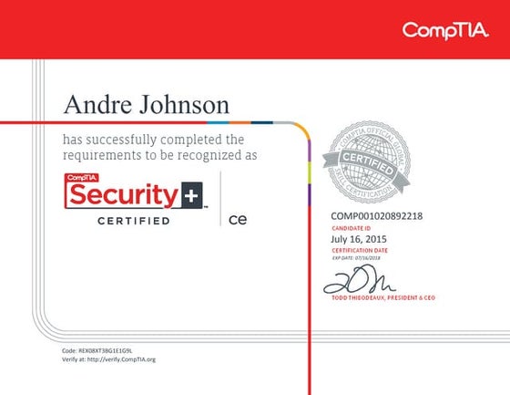 CompTIA Security+ ce certificate | PDF
