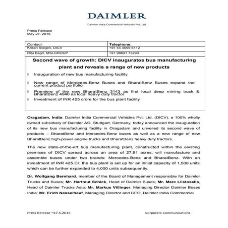 DICV inaugurates bus manufacturing plant and reveals a range of new ...