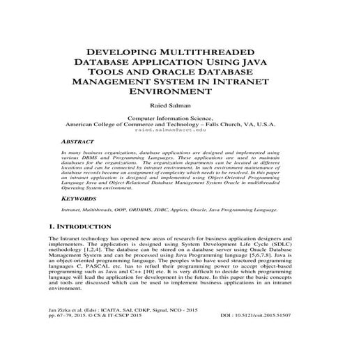 Developing Multithreaded Database Application Using Java Tools And Oracle Database Management