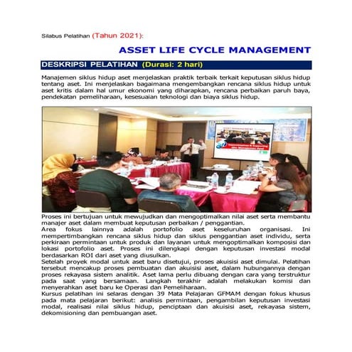 (2022) Silabus Training "ASSET LIFE CYCLE MANAGEMENT" | DOCX