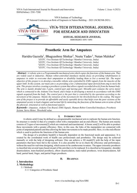 IRJET- Low – Cost Human Hand Prosthetic using EMG Signal with the Help ...