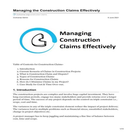 Managing the Construction Claims Effectively | PDF