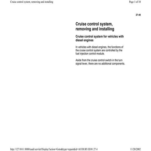 AUDI A4 B5 1.8L 1996 ELECTRICAL EQUIPMENT 27 48 cruise control system | PDF