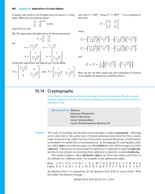 cryptography Application of linear algebra | PPTX | Information and ...
