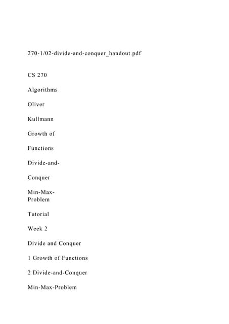 270 102 Divide And Conquerhandoutpdfcs 270algorithmdocx