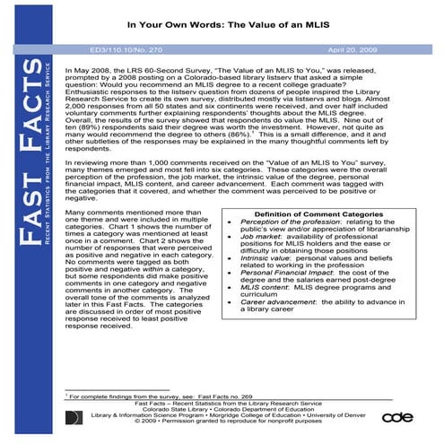 In Your Own Words: The Value of an MLIS | PDF