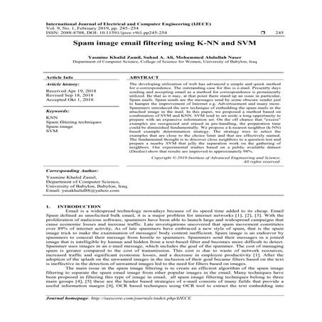 Spam image email filtering using K-NN and SVM | PDF