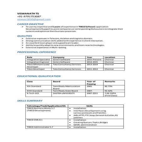 Viswanath Resume-Tibco Developer | PDF