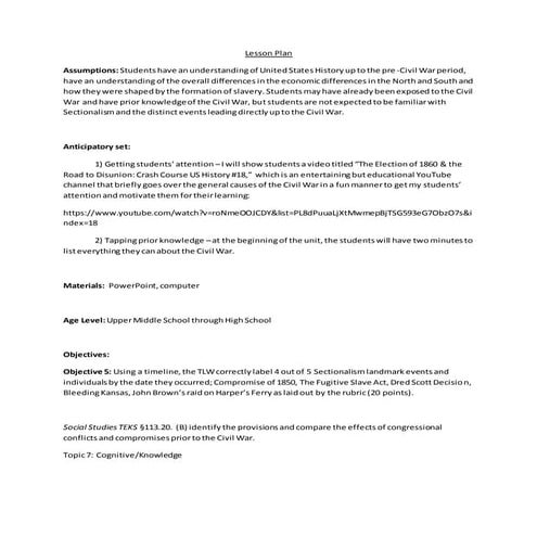 Civil War Causes Lesson Plan | DOCX