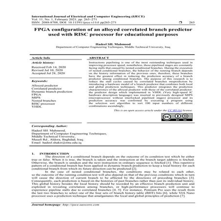Fpga Configuration Of An Alloyed Correlated Branch Predictor Used With Risc Processor For 