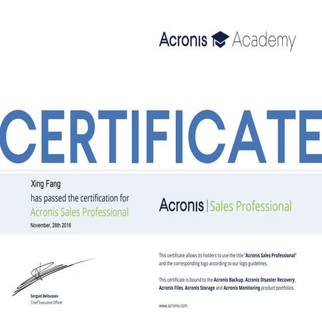 Acronis Sales Professional Certification 2016 | PDF