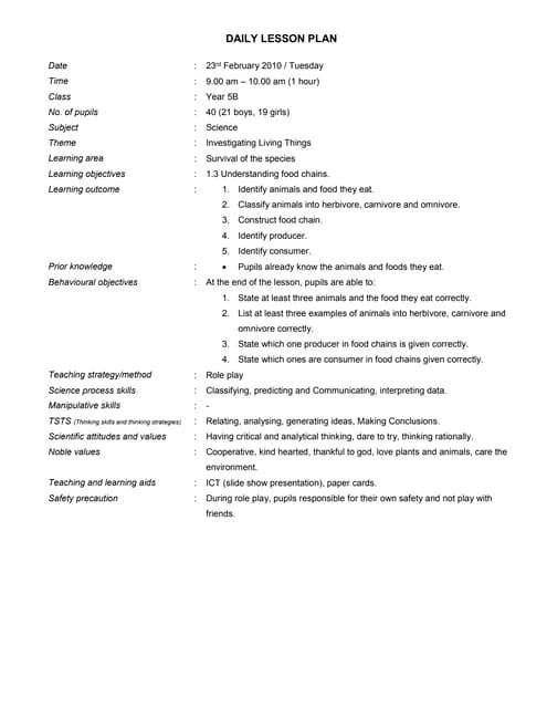 5e lesson plan – food chain | PPTX