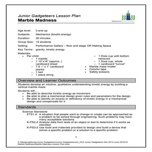 02 Marble Madness Lesson Plan | PDF
