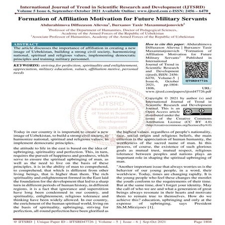 Formation of Affiliation Motivation for Future Military Servants | PDF ...