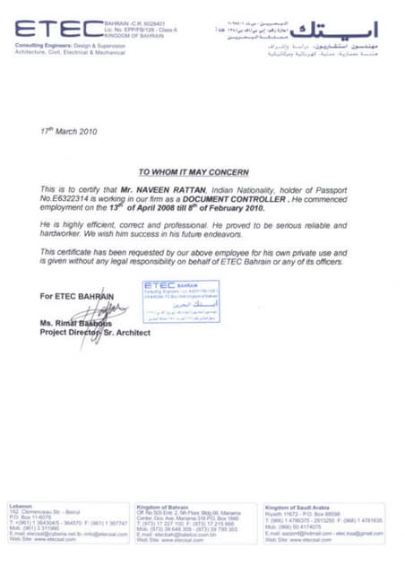 Work Experience Letter CBRE | PDF