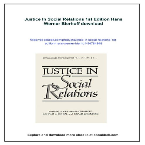 Justice In Social Relations 1st Edition Hans Werner Bierhoff | PDF