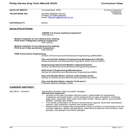 Phil Davies new CV | PDF