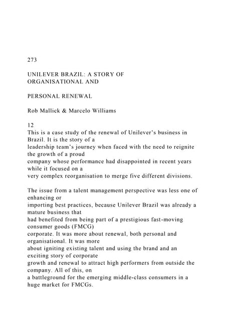 UNILEVER MANAGEMENT DEVELOPMENT AND JOB ANALYSIS & ORGANIZATION ...