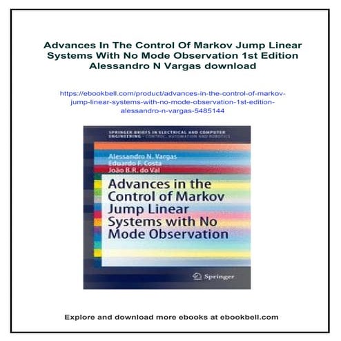 Advances In The Control Of Markov Jump Linear Systems With No Mode Observation 1st Edition ...