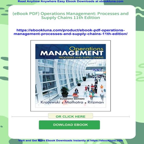 (eBook PDF) Operations Management: Processes and Supply Chains 11th Edition | PDF