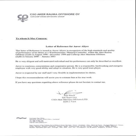 Reference Letter from Aker and Coflexip | PDF